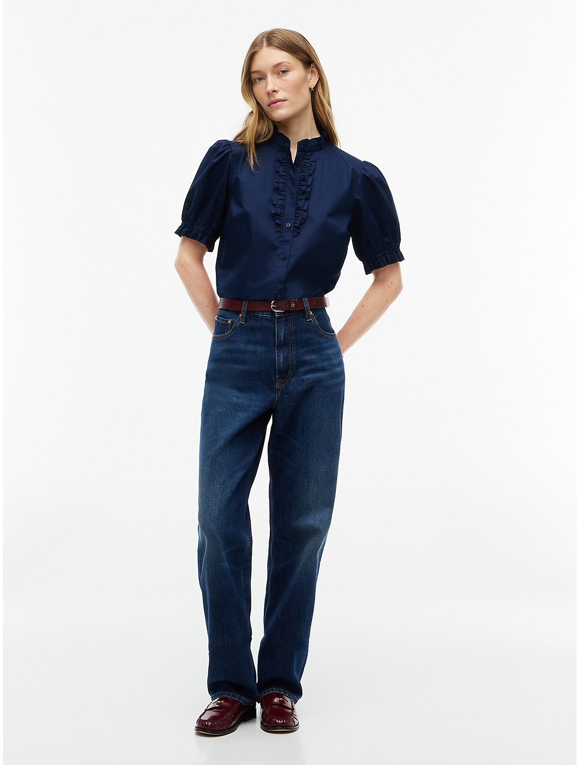TOMMY HILFIGER Tommy Hilfiger Ruffle Trim Puff Sleeve Shirt